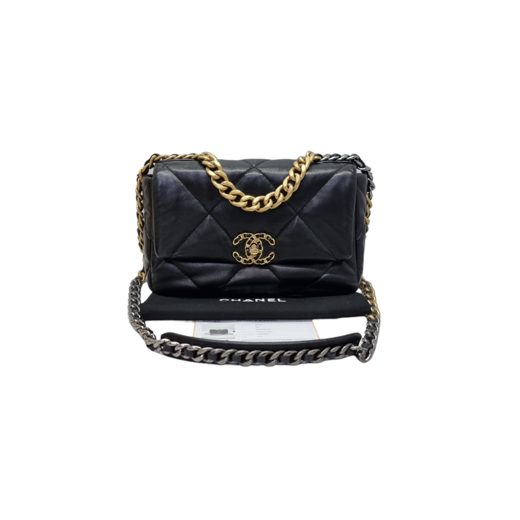 Chanel C19 Small Flap Shiny Lambskin 3 Tone Hw (Black) – Valise La'Bel